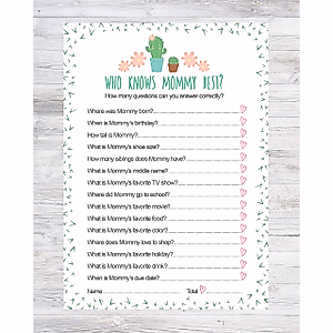 Cactus Who Knows Mommy Best Baby Shower Game - 24 count