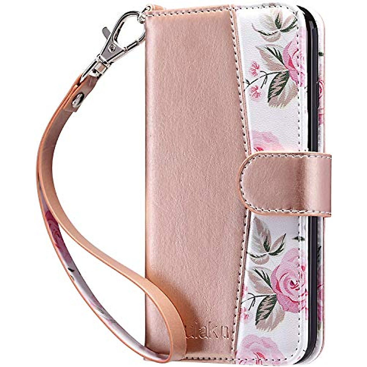 ULAK Compatible with iPhone XR Wallet Case for Women, Premium PU Leather Folio Flip Case with Card Holders Kickstand Wrist Strap, Shockproof Protective Phone Cover for iPhone XR 6.1 inch, Rose Gold
