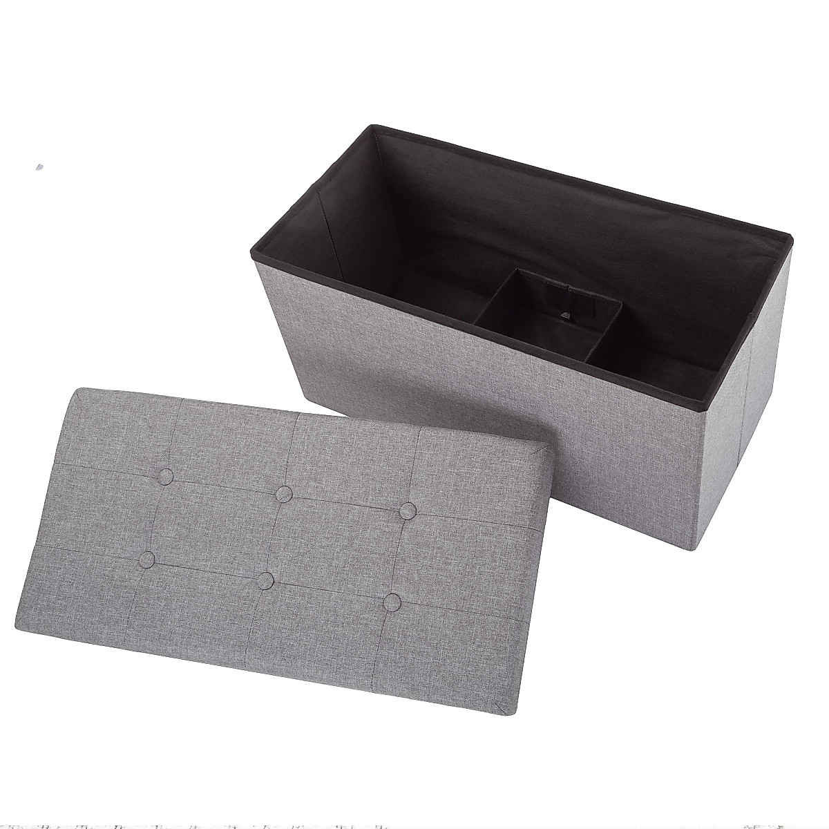 Folding Storage Ottoman - 30-Inch Tufted Footrest, Linen Chest, or Bench with Removable Bin for Living Room, Bedroom, or Dorm by Lavish Home (Gray)