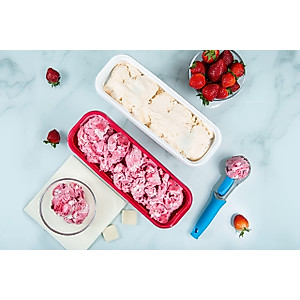 LIN Insulated Ice Cream Containers 2-Pack with Serving Scoop - 1.6 Quart Reusable Rectangle Dessert Storage Tubs for Homemade Ice Cream, 1 Red & 1 White Lid - Non-BPA Plastic - Dishwasher-Safe