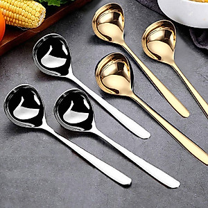 GuDoQi Soup Ladle, 3 Pack Durable 304 Stainless Steel with Polished Titanium Plated Big Volume Soup Spoon, Kitchen Gadget Utensil,8 Inch, Gold