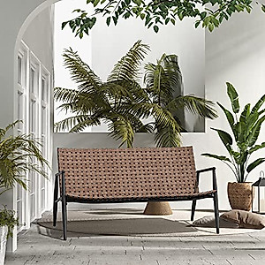 Grand patio Outdoor/Indoor Aksel Series Conversation Loveseat, All Weather Wicker Outdoor Powder Coated Aluminum Frame 2-Seat Sofa for Patio Garden Balcony Backyard