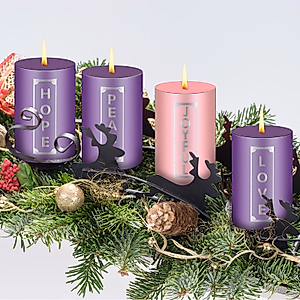 MTLEE Set of 4 Christmas Advent Candles with Words Pillar Candles Advent Wreath Candles for Adult Home Wedding Advent Rings Wreaths Church Receptions Celebrations, Purple Pink (2 x 3'')
