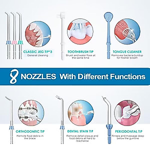 TUREWELL FC162 Water Dental Flosser for Teeth/Braces,10 Pressure Levels, 8 Water Jet Tips for Family, 600ML Electric Water Dental Oral Irrigator for Teeth Clean (White)