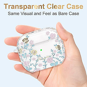 KINGXBAR Compatible with AirPods 3rd Generation Case, Cute Floral Clear Soft TPU Shockproof Protective Cover for Women Girls with Keychain for Apple AirPods 3 2021 Charging Case (Blue)