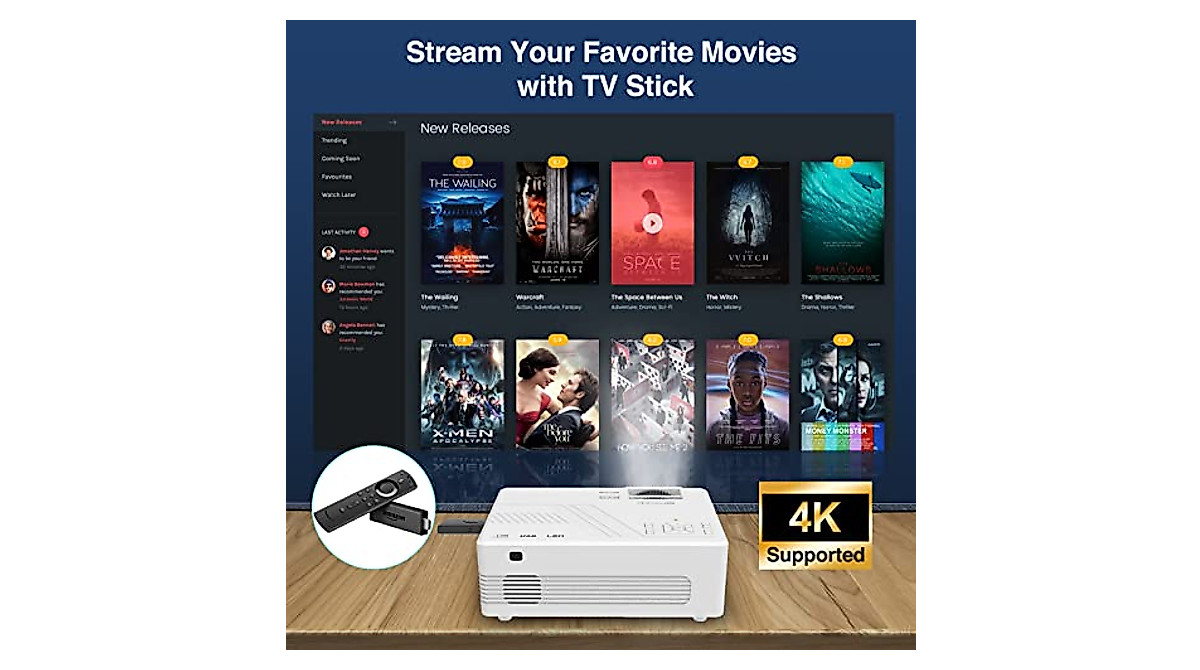 Native 1080P Mini Projector: 5G WiFi, Bluetooth, 4K Support