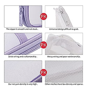 EASTHILL Grid Mesh Pen Pencil Case with Zipper Clear Makeup Color Pouch Cosmetics Bag Multi-Purpose Travel School Teen Girls Transparent Stationary Bag Office Organizer Box for Adluts(Purple)