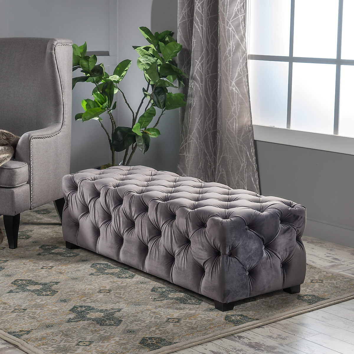 Christopher Knight Home Piper Velvet Ottoman, Grey