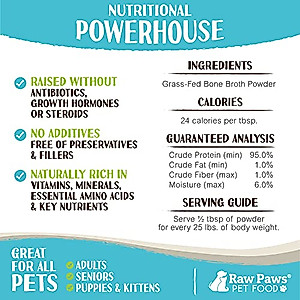 Raw Paws Beef Bone Broth for Dogs & Cats, 6-oz - Made in USA - Dog Food Topper - Bone Broth Protein Powder for Dogs - Powdered Bone Broth for Dogs - Bone Broth for Cats - Dog Gravy Topper for Dry Food