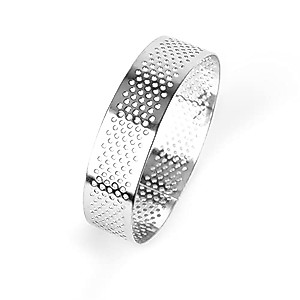 Frcctre 9 Pack Round Tart Ring, Perforated Baking Tart Rings, Stainless Steel Nonstick Round Cake Ring Mousse Rings, Metal Pastry Cake Mold, Baking Dessert Ring for Home Food Making Tool