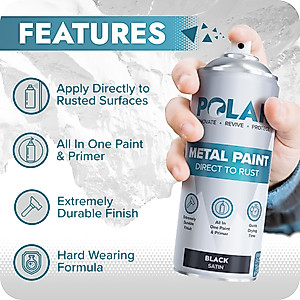 Polar Satin Black Direct to Rust Spray Paint - 2 x 13.5fl oz - Protect and Stop Rust & Corrosion - Primer, Undercoat, Topcoat - Quick Dry Formula - Ideal for Metal, Wood, Plastic and Ceramic Surfaces
