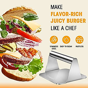 Aigrettei Burger Press - Heavy Duty Smooth Stainless Steel Hamburger Presser for Grill, Griddle, Patty, Bacon, Ham & Grilled Sandwich - Non-Stick & Dishwasher Safe, Grilling Accessories - 5.5x5.5