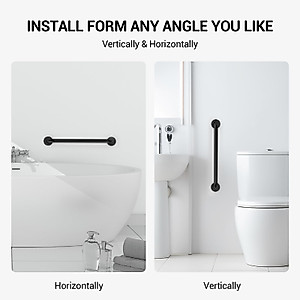 16 Inch Grab Bars for Bathtubs and Showers Black, Safety Shower Grab Bars for Seniors Elderly Handicapped, Handicap Grab Bars for Shower with Concealed Screws, Tesuchan