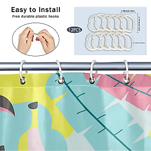 Aglebo Toucan Flamingos Cactuses Leaves Shower Curtain Fabric Shower Curtain Set with 12 Hooks Water-Proof 72 * 72 Inches for Bathroom Beach Caravan Hotel