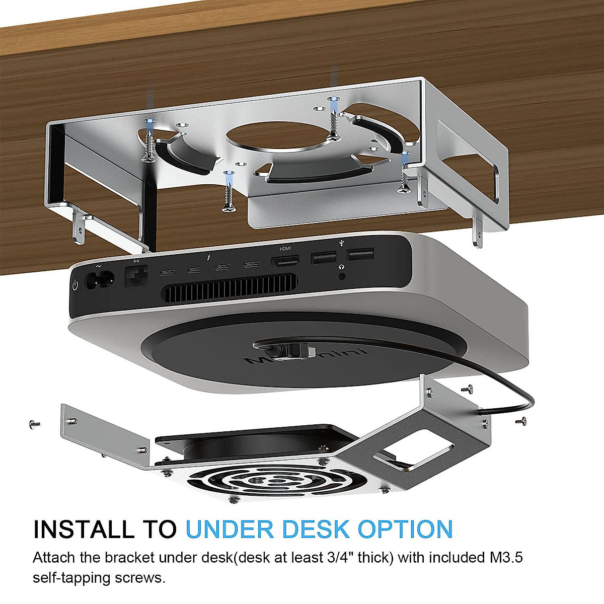 IFCASE Mac Mini Cooling Fan Mount, Behind Monitor, Under Desk, Wall Mount Cooling Fan Stand for Mac Mini 2010 to 2023 M2, Compatible VESA Holder with Anti-Scratch Pad (Silver)