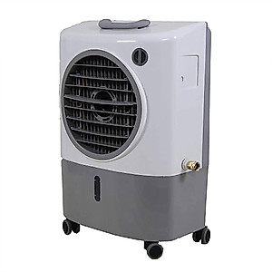 Hessaire Portable Heavy Duty Outdoor Evaporative Air Cooler Humidifier with High Density Grid Media Pad and Water Level Display, White