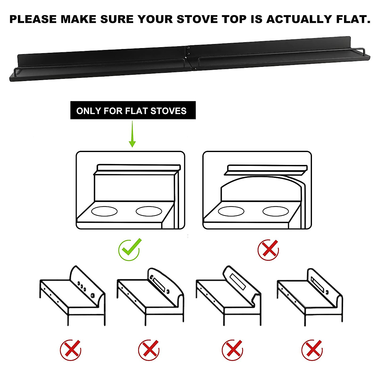 Shelf for Stove Top, Flaovoth 30’’ Shelf for Kitchen Stove Metal Over the Stove Spice Rack with Rail to Prevent Failing, Non Magnetic, Black