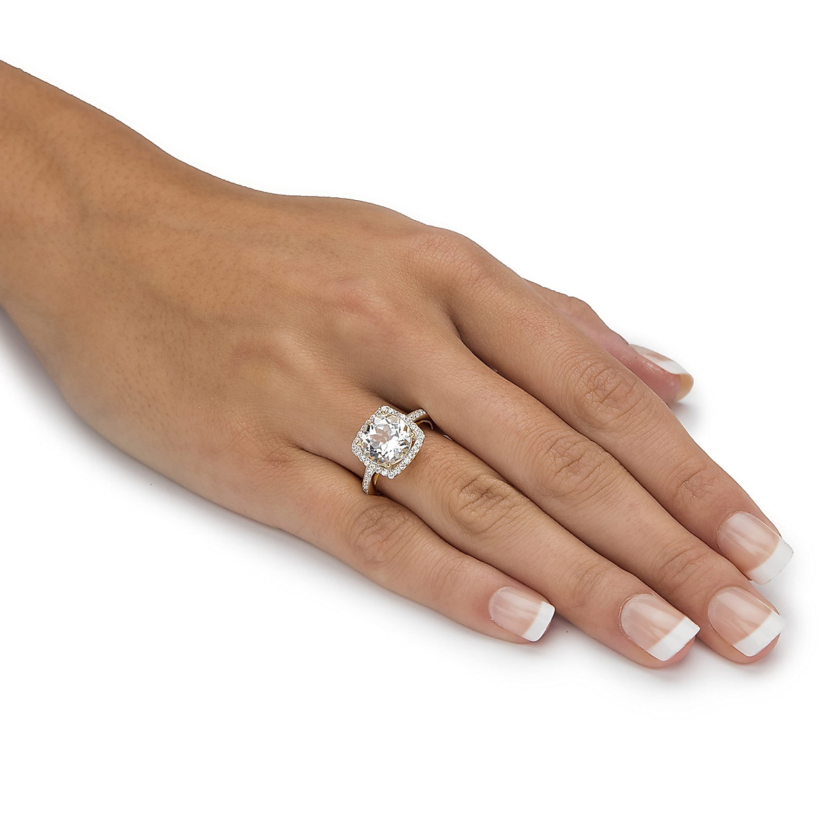 PalmBeach Jewelry Gold-Plated or Platinum-Plated Sterling Silver Round Genuine Gemstone and Round Cubic Zirconia Halo Ring Size 9