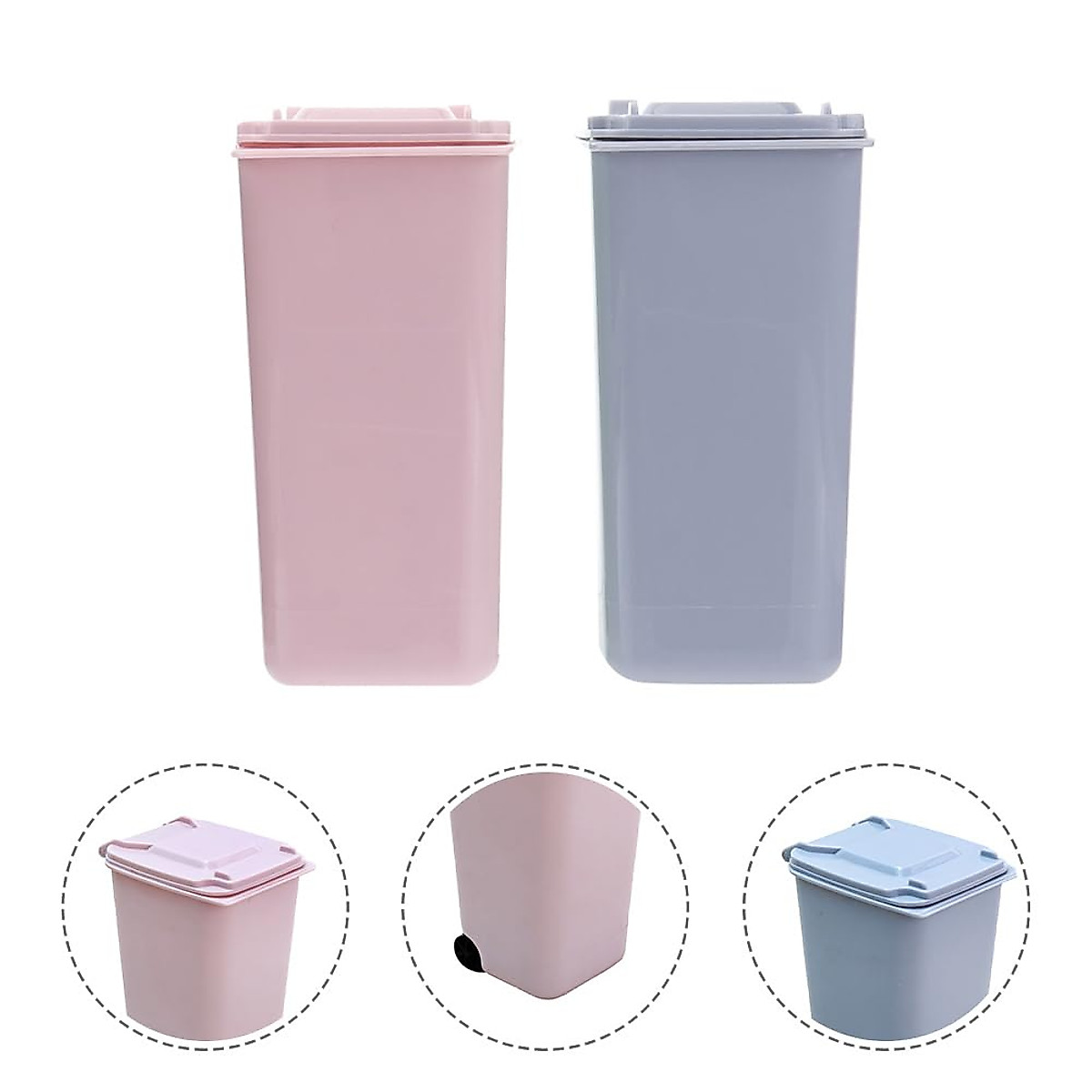 TEHAUX 2pcs Desktop Trash Can, Mini Garbage Can Desk Trash Can Trash Bucket Tabletop Trash Can Mini Garbage Can Desk Pen Holder Mini Trash Can with Lid for Home Office (Pink and Blue)