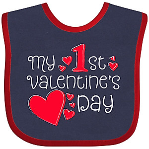 inktastic My First Valentines Day Red Hearts Baby Bib Navy and Red 2e283