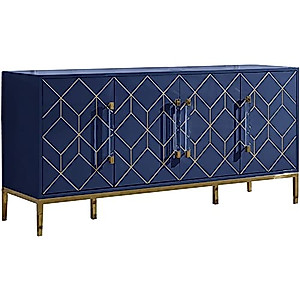 Best Master Furniture Thorne High Gloss Lacquer Sideboard/Buffet with Gold Trim, Navy Blue