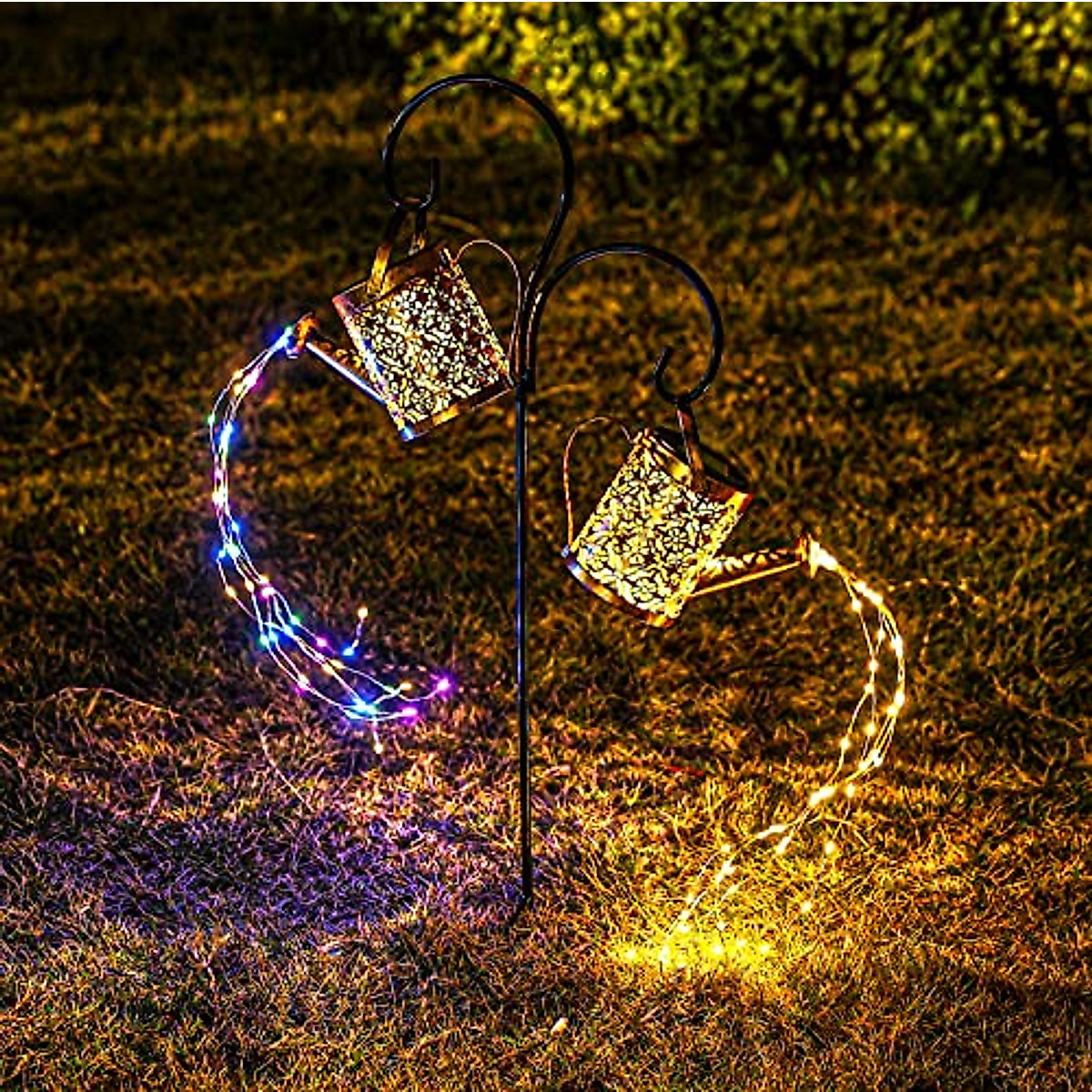 Gunlire 2 Pack Solar Watering Can Lights Garden Decor, Waterproof Hanging Solar Lantern Lights Solar Fairy Lights for Patio, Landscape, Pathway, Flower Bed, Gifts - 8 Modes (Watering Can Lights)