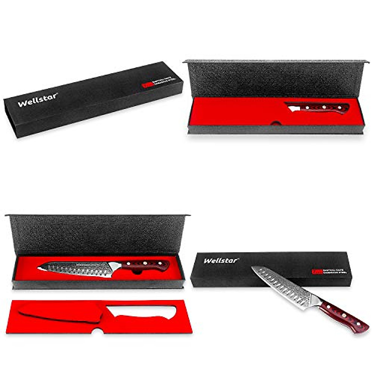 WELLSTAR Santoku Knife, Damascus Steel Kitchen Knife 7 Inch, Japanese AUS10 High Carbon Steel 67-Layer Blade Full Tang with Ergonomic G10 Handle, Razor Sharp Chefs' Knife - Gift Box