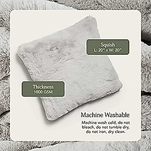 UnHide Squish - Faux Fur Pillow - Extra Soft Throw Pillow - Square Shaped Pillow, Polyester Fill - Machine Washable - Perfect for Living Room, Bedroom, or Guest Room - 20” x 20” - Silver Lynx