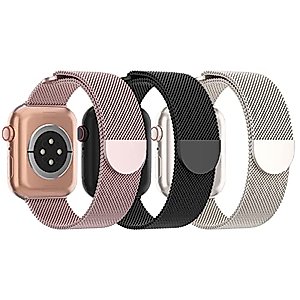 STEEZRD 3 Pack Mesh Metal Bands Compatible with Apple Watch Band 38mm 40mm 41mm 42mm 44mm 45mm 49mm, Stainless Steel Magnetic Loop Strap Wristband for iWatch Ultra Series 9/8/SE/7/6/5/4/3/2/1 Men Women