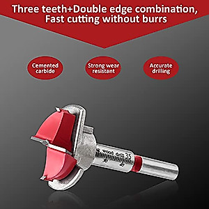 HPHOPE Forstner Bit Set 5Pcs Adjustable Positioning Drill, 15/20/25/30/35mm Forstner Bits for Wood Drilling, Cemented Carbide Woodworking Hole Saw with Depth Stoper (Depth Range 10-40mm)