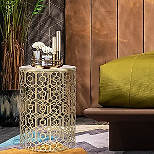 Adeco Metal Nesting Tables Set of 2, Round End Side Coffee Table Decorative Nightstands for Home Office Indoor and Garden Outdoor, Gold