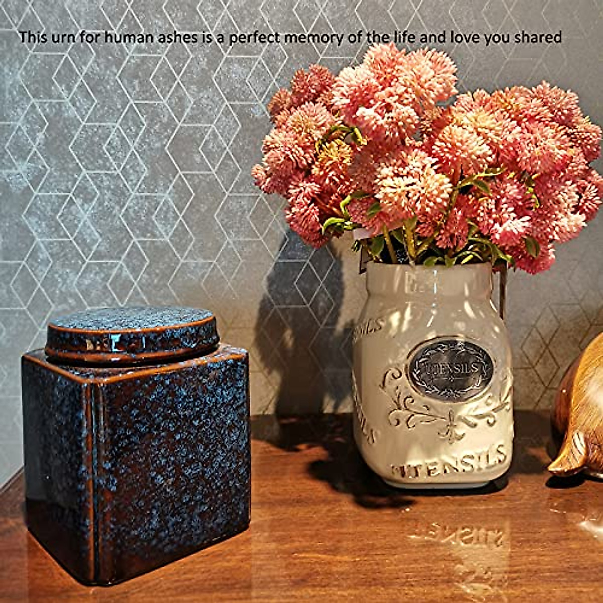 by Unbranded Keepsake Urns Ashes Ceramics, Small Urns For Human Ashes,  Cremation Urns for Ashes Unique Handmade Products and Ashes Urn, Display Burial at Home or Office Decor (Blue)