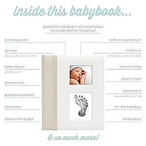Pearhead First 5 Years Baby Memory Book With Clean-Touch Baby Safe Ink Pad To Make Baby’s Hand Or Footprint Included, Gender Neutral Registry Gift, Ivory Classic