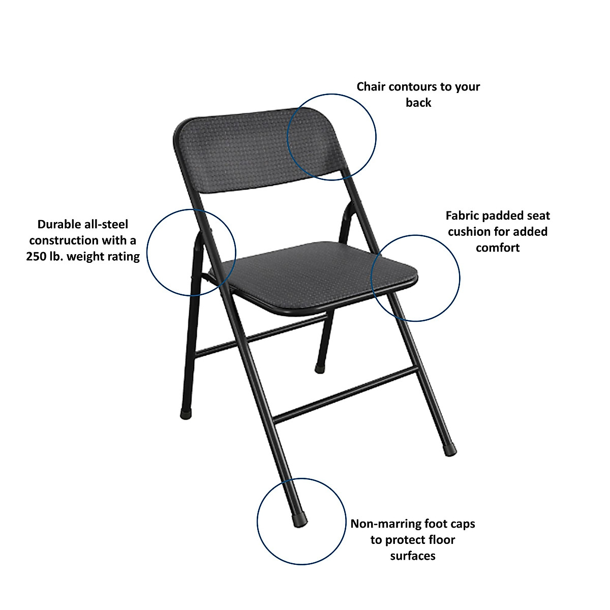 CoscoProducts COSCO Premium 5-Piece Table & Chair Dining Set, with 34" Vinyl Top Card Table and 4 Fabric Padded Seat & Back Folding Chairs, Black