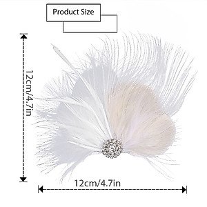 GENBREE White Feather Hair Clip 1920s Flapper Headpiece Crystal Headband Prom Party Head Accessories for Women