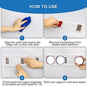 Sophico Yogurt Organizer for Fridge, 4 Capacity Yogurt Sliders for Refrigerator, Yogurt Holder with Adhesive Tapes for 3.75 Inch Yogurt, Greek and Vegan Yogurt (Transparent,2 Pack)