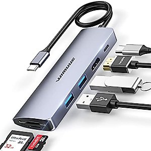USB C Hub, 7-in-1 USB 3.0 Hub Multiport Adapter Compatible with MacBook Pro, WIMUUE Thunderbolt 3 Hub for All Type C Devices, USB C Dongle with 2 x USB 3.1 Gen 1/4K HDMI/SD/TF Card Reader Port 100W PD