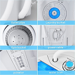 Tiktun Mini Compact Twin Tub XPB30-1288S Portable Washing Machine, White and Sky Blue