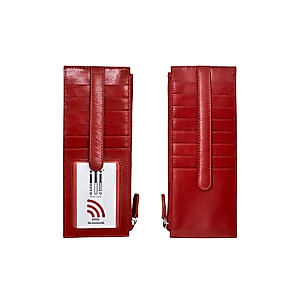 ili New York 7800 Leather Card Holder with RFID Blocking Lining (Red)
