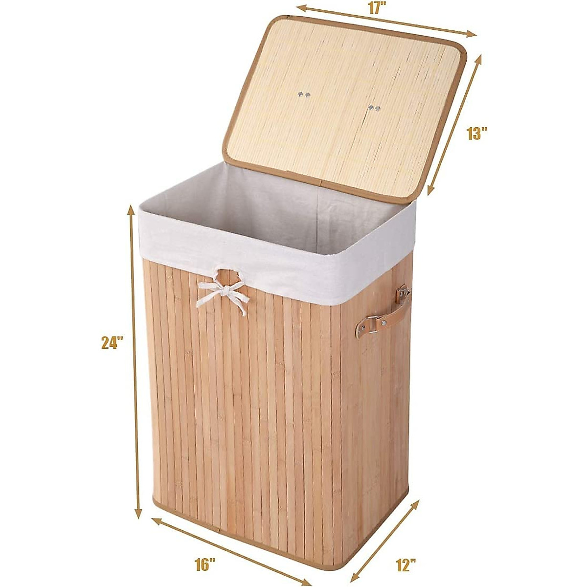 Byroce Bamboo Laundry Basket, Collapsible Laundry Hamper with Lid, Removable Liner & Handles, Dirty Clothes Toys Storage Bin for Laundry Room, Bedroom, Bathroom (Beige)