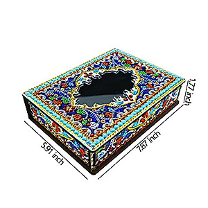 Diamond Art Wooden Box with Mirror Kit 5D DIY Mandala Diamond Painting Decorative Boxes Small Retro Remote Storage Box Jewelry Trinket Stash Gem Mosaic Arts Crafts for Women Dresser Desktop Decor