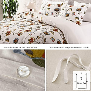 meadow park Crewel Embroidery Cotton Slub Duvet Cover & Pillow Shams Set, King Size, Suzani Pattern, Bohemian Bedding