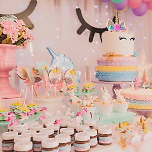 coonoe, Unicorn Cake Topper,Handmade Party Cake Decoration Supplies with Eyelashes and stack,Reuasble Gold Horn for Birthday Party,Baby Shower, Wedding