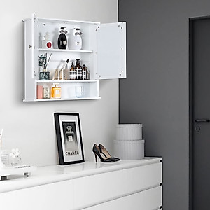 MAISON ARTS Bathroom Medicine Cabinet with Mirror and Adjustable Shelf, Medicine Cabinets Bathroom Cabinet Wall Mounted for Kitchen, Living Room and Laundry Room, White