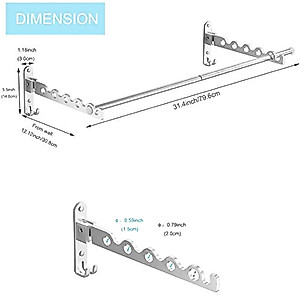 Ubrand Clothes Drying Rack Wall Mount, Folding Garment Drying Rack with Swing Arm Hook Closet Storage Organizer, Space Aluminum Mater, Used for Closet, Balcony, Bathroom (2 Racks and Rod) (Silver)