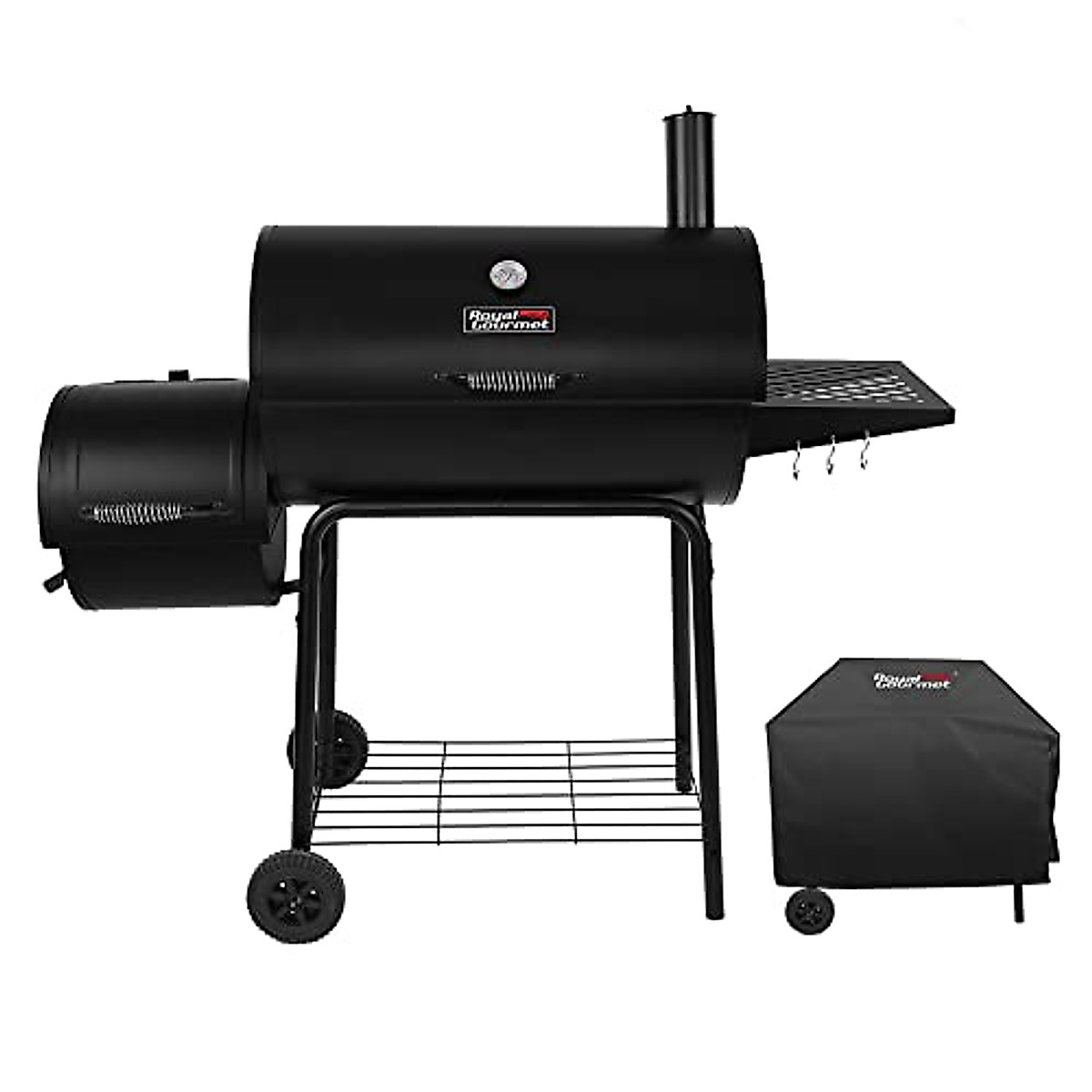 Royal Gourmet CC1830RC 30 Barrel Charcoal Grill with Offset, 811 Square Inches Smoker with Cover for Outdoor Garden, Patio, and Backyard Cooking, Black