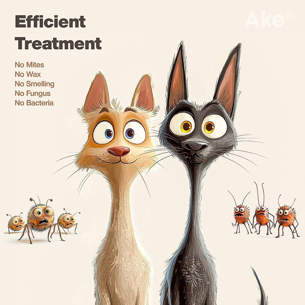 Ake® Dog Ear Cleaner Solution - Cat Ear Cleaner - Dog Ear Flush - Helps with Yeast, Wax, Dirt & Itchy Ear Canal - Dog Ear Wash - Otic Ear Solution for Dogs - Controlling Dog Ear Infections & Odor