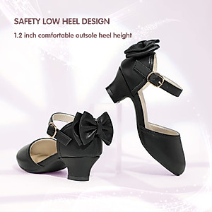PANDANINJIA Girls Heels Sandals Toddler Flower Girl Dress Shoes Princess Mary Jane Pumps Low Heel Wedding Party Wendy Shoes for Little Kid/Big Kid Size 2, Black Pu