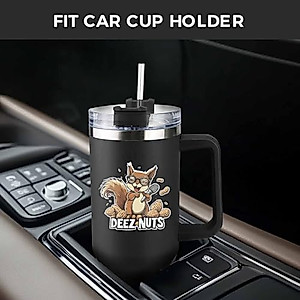 LB LEOBON 40 ounce insulated cup with handle, double-layer vacuum stainless steel material, equipped with straw, can keep warm or maintain cold drinks Cartoon,Cartoon,Digital Illustration, black