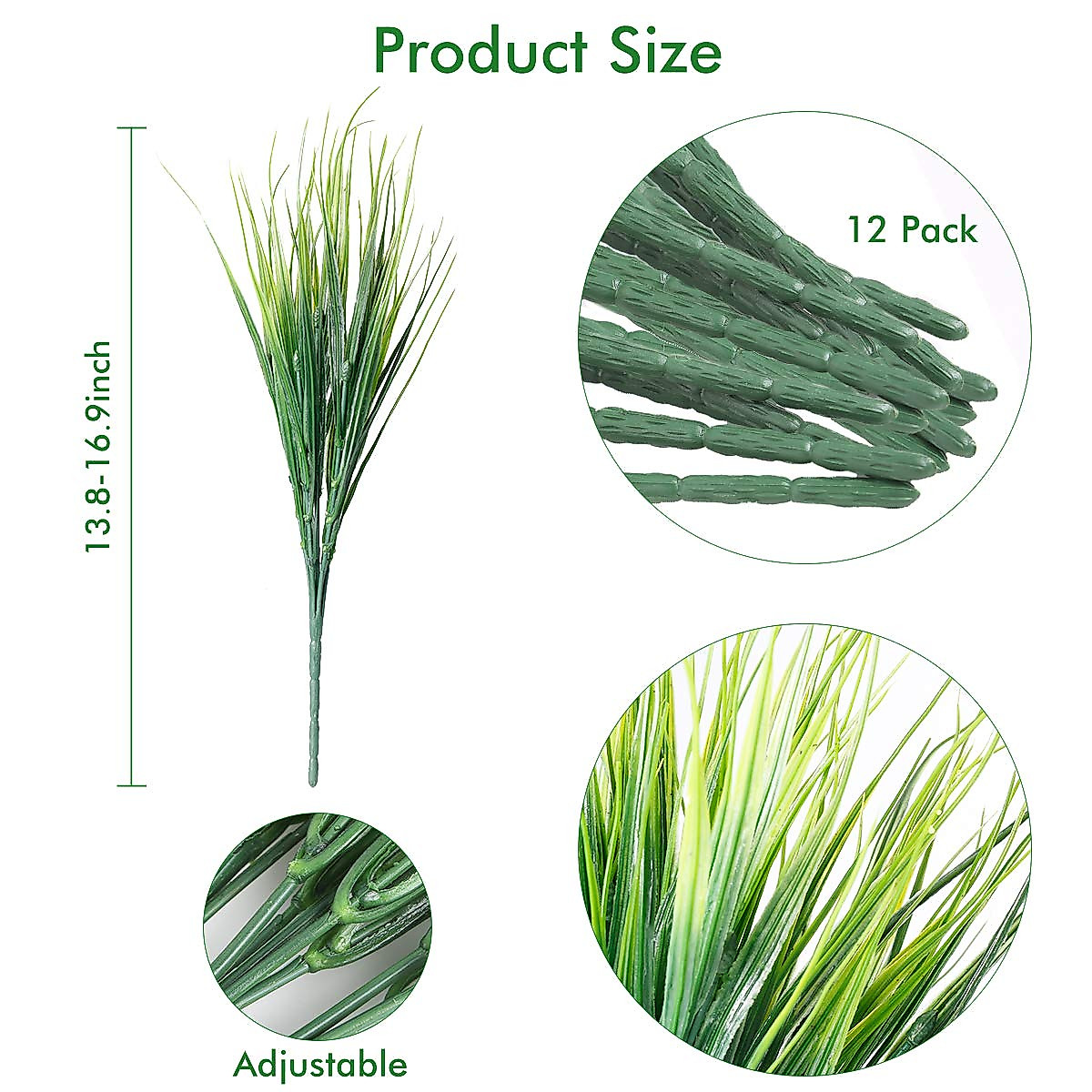 ZEOSTARO Artificial Grasses 12 Bundles Outdoor UV Resistant Fake Grass No Fade Faux Plastic Plants Garden Window Box Decorating(Green Grass)